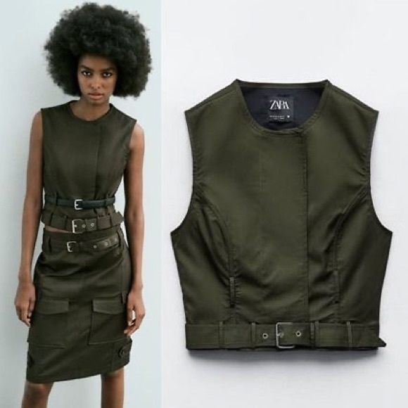 Zara | Jackets & Coats | Nwt Zara Belted Vest Meddark Olive | Poshmark